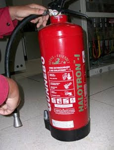 GRISSIK - SOUTH SUMATRA INDONESIA: Fire Extinguisher Gunnebo Halotron