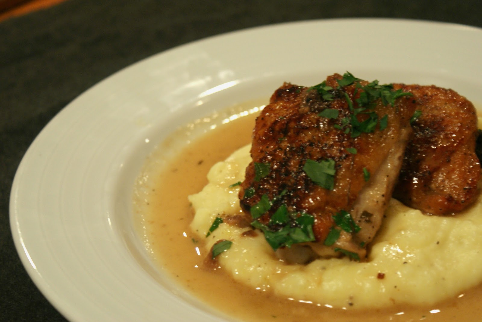 Piccante Dolce: Braised Chicken Thighs with Pommes Puree