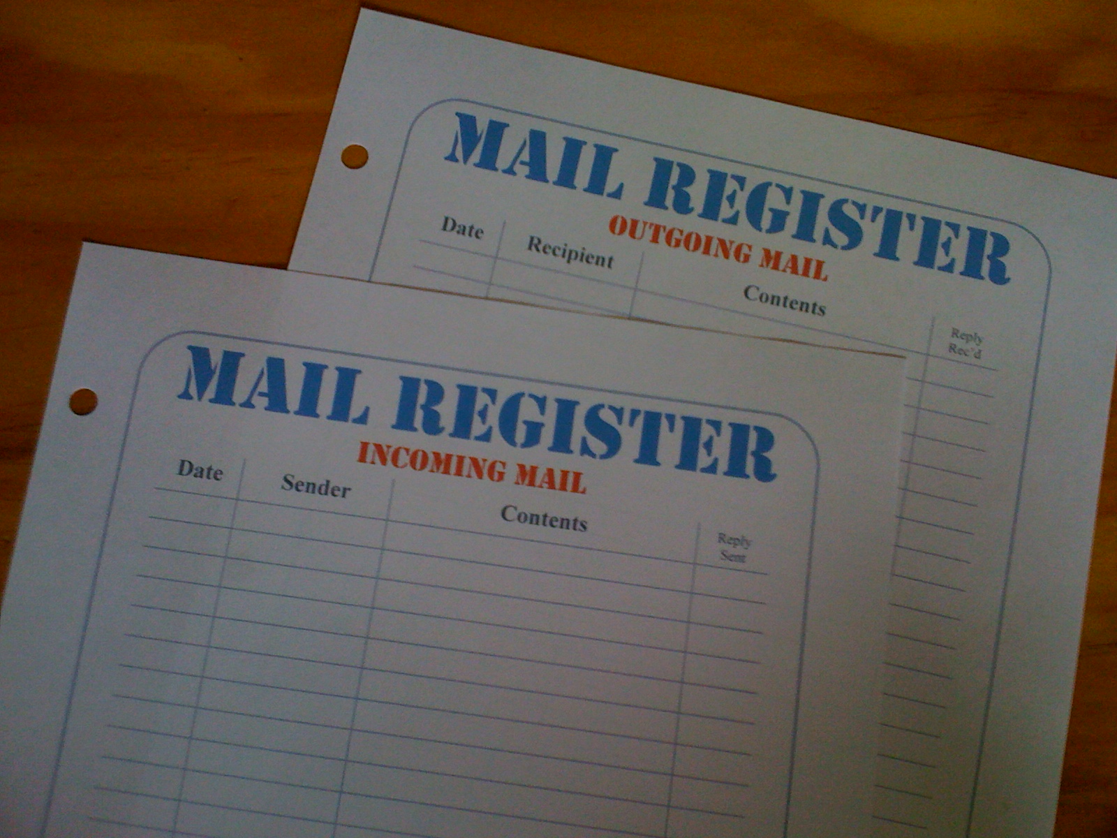 Mail Register Printable Forms - Paperbased.net