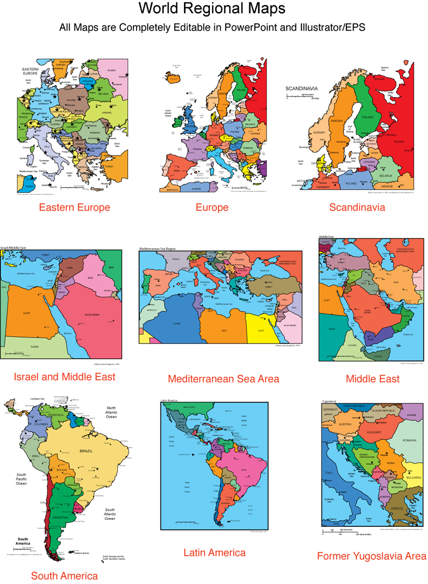 Maps For Design • Editable Clip Art PowerPoint Maps: World Regional Maps