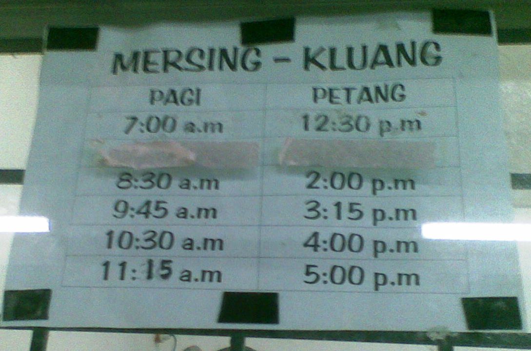Mersing + Endau + Rompin: Jadual Perjalanan Bas di Stesen Bas Mersing