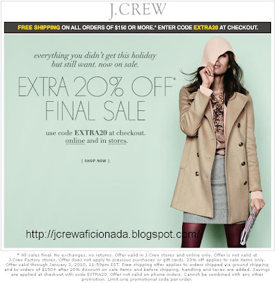 J.Crew Aficionada: J.Crew Email: Extra 20% off final sale & FREE ...