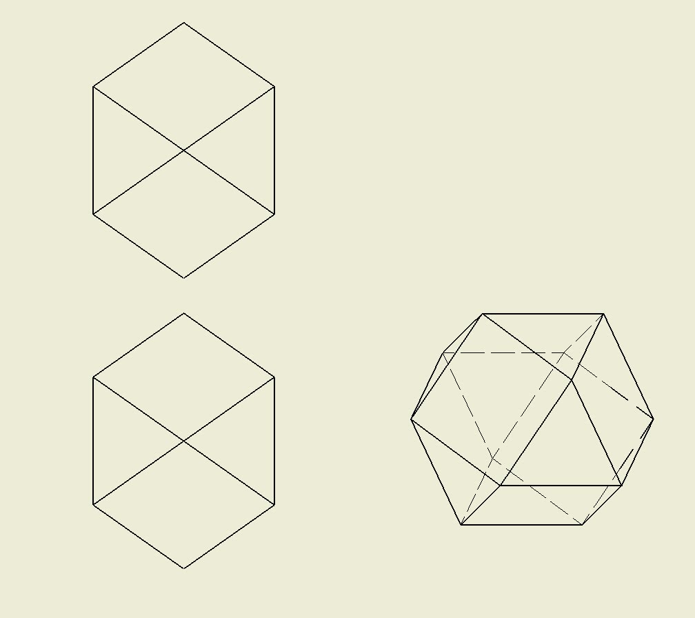 Piezas, vistas y cortes 15: poliedros.: Cuboctaedro