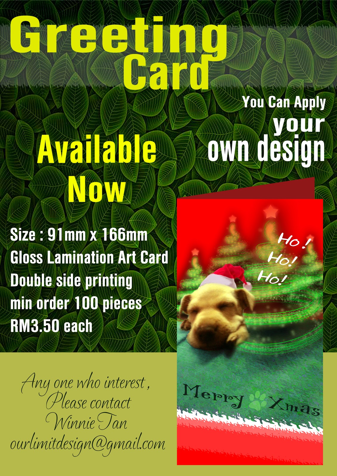 We do design and printing : Greeting Card -91mm x166mm
