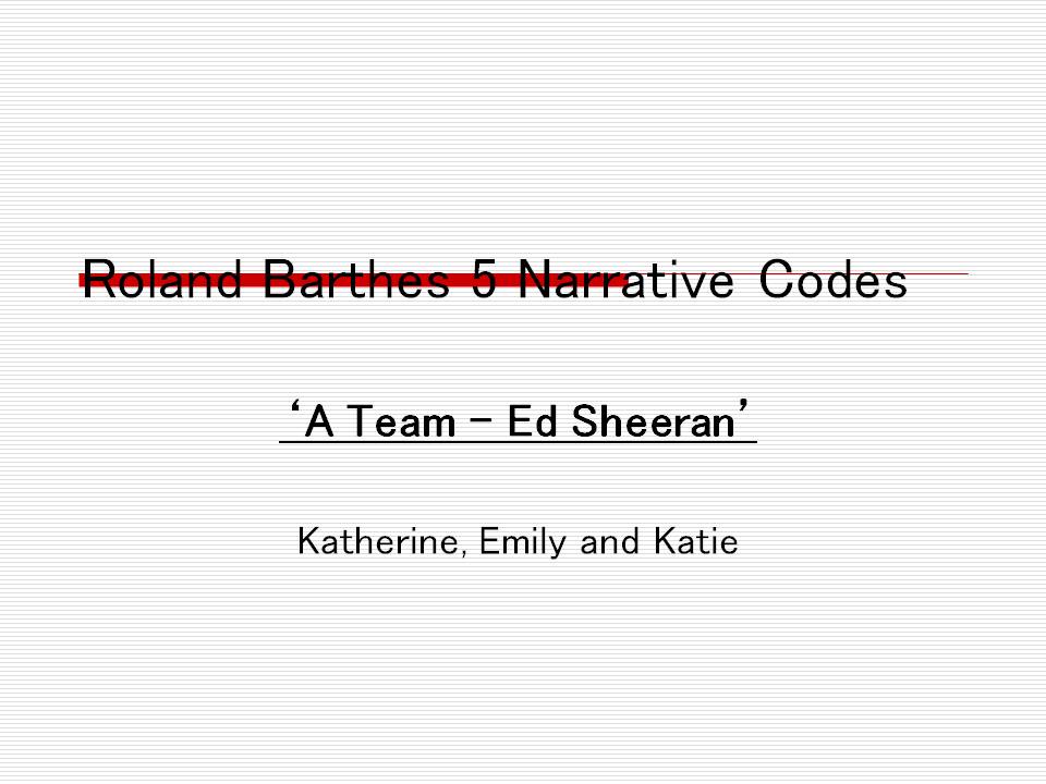 Katherine Lee 5766: Roland Barthes 5 narrative codes and an example...
