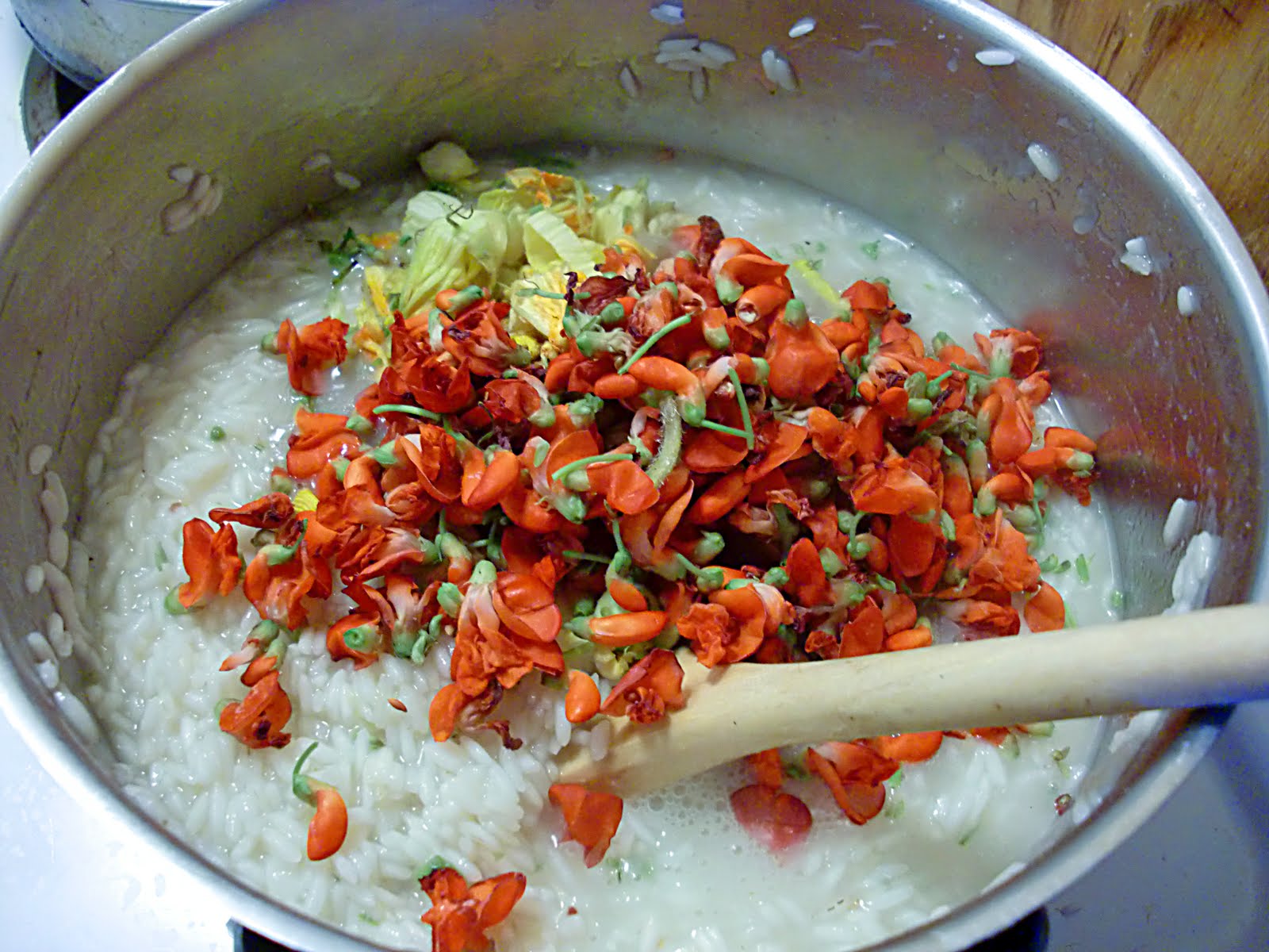 ChezWhat?: runner bean blossom and squash blossom risotto