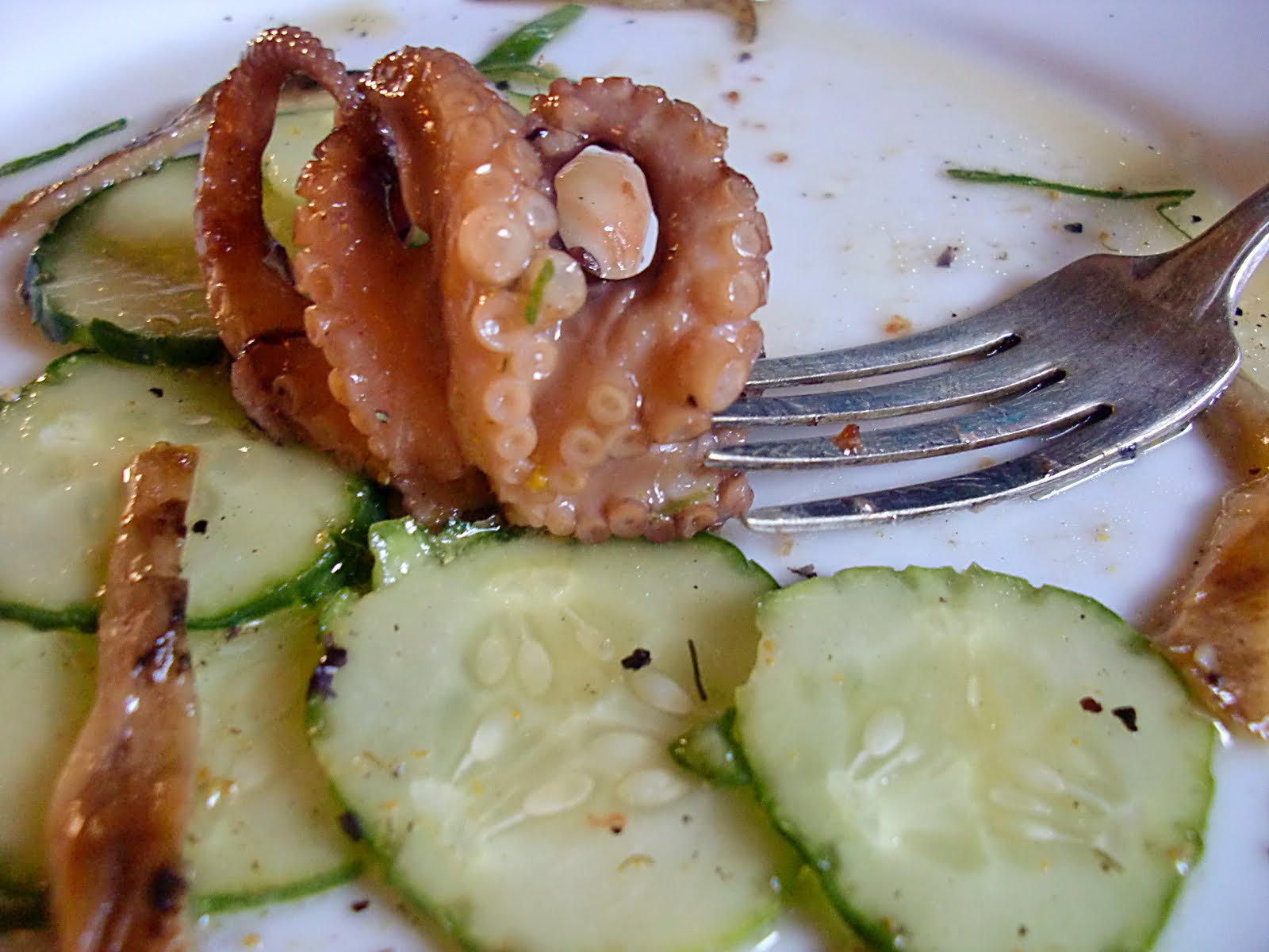 ChezWhat?: grilled swordfish, poached baby octopus and fresh cured ...