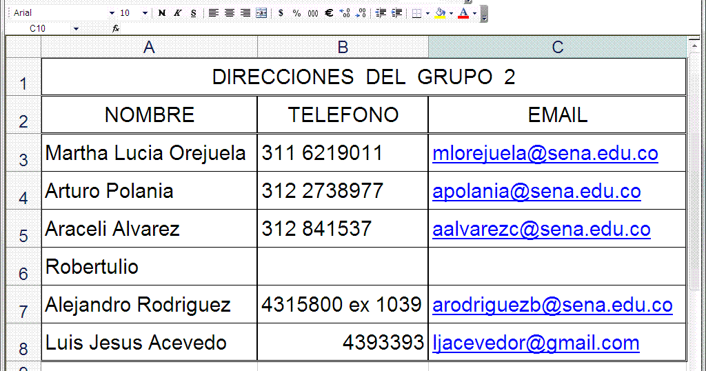 LAS TIC TAC SENA: Directorio en Excel