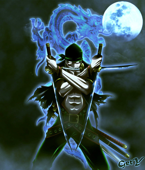 Anime Venus: Roronoa Zoro with shadow dragon