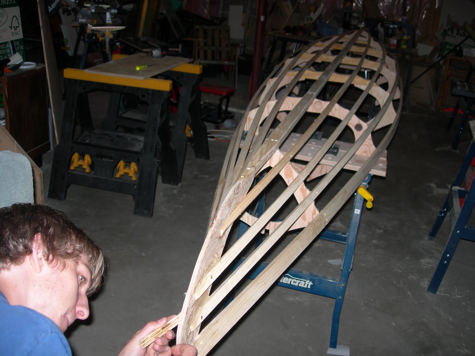 Building the PBK 18 Kayak: All Bottom Stringers Are On