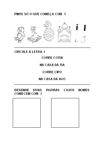 Atividade alfabetização letra I | Atividades Pedagógicas