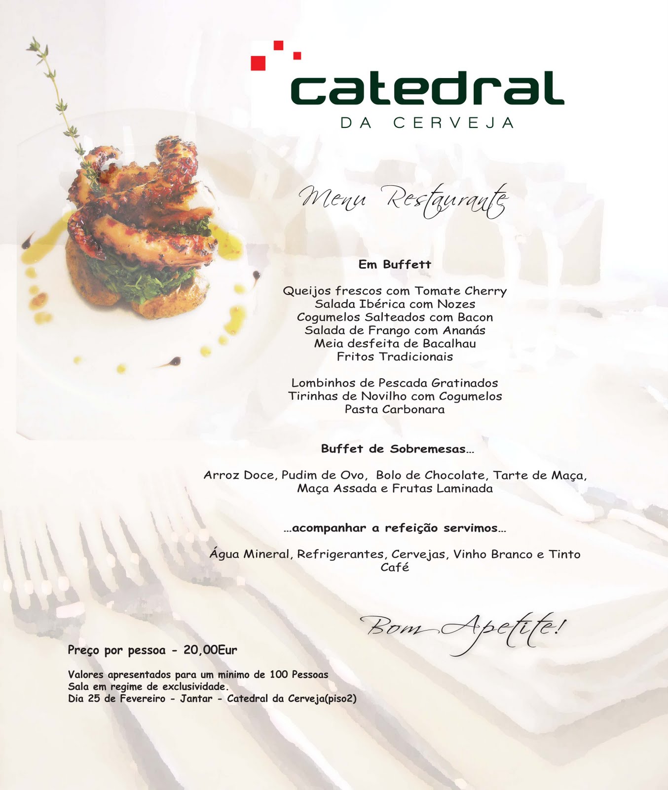 Casa do Benfica na TAP: MENU PARA JANTAR DE 25 DE FEVEREIRO