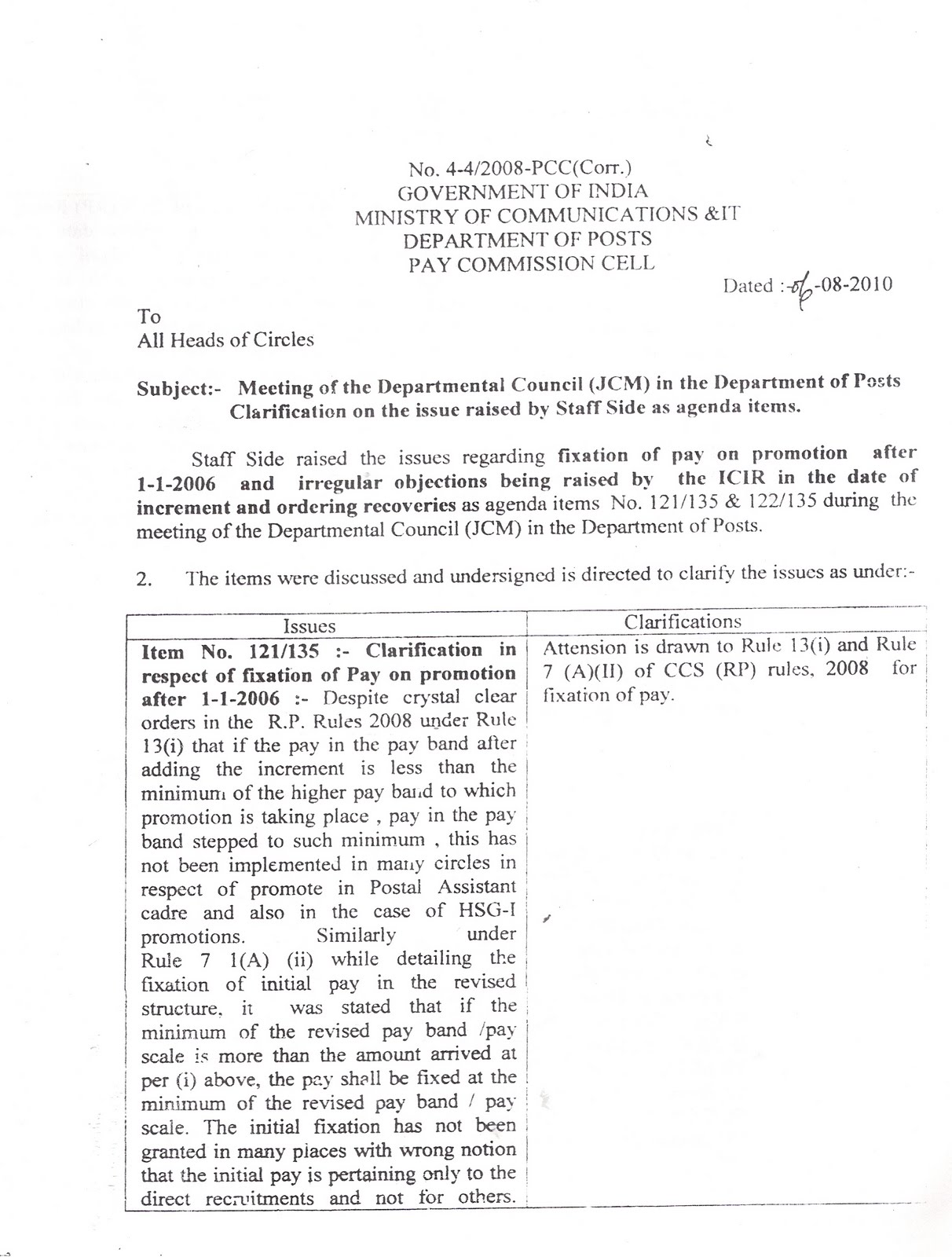 .: CLARIFICATION ON DRAWAL OF INCREMENT & PAY FIXATION.
