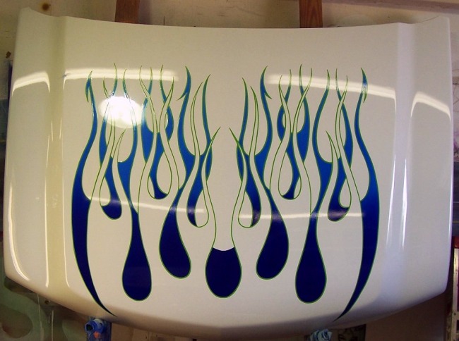 Gallery Airbrush: Hood Wearing A Blue Flame WIth Technique Of Airbrush Art