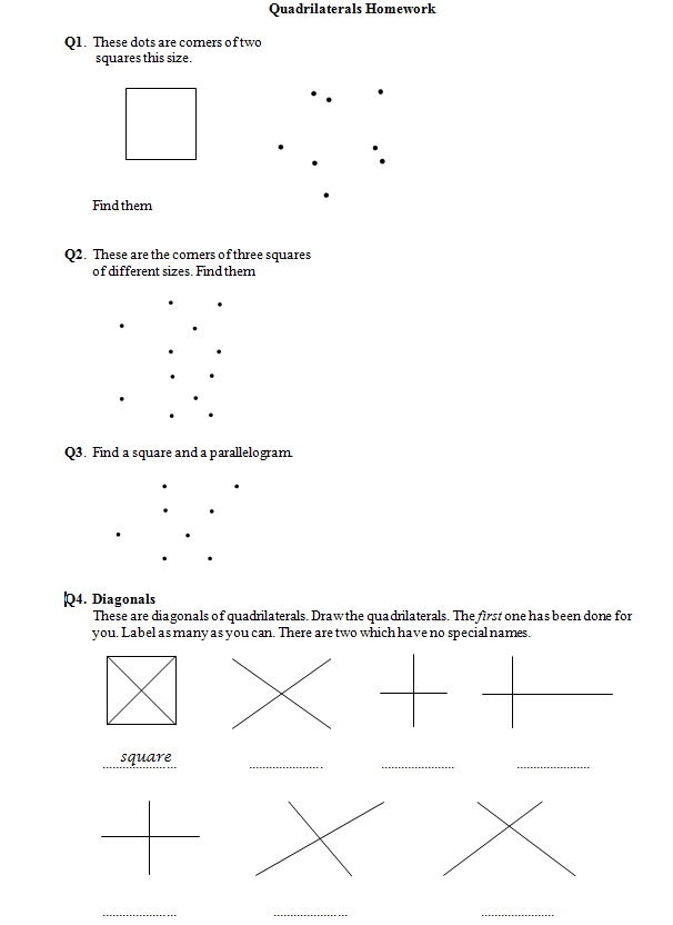 Mr Philpott's Maths Resources: Quadrilaterals Homework - Year 7