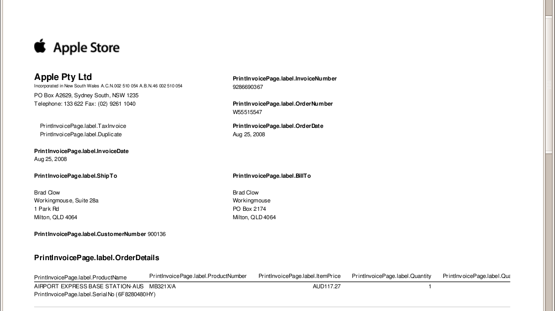 cbrad: Apple Store Invoice Missing Labels
