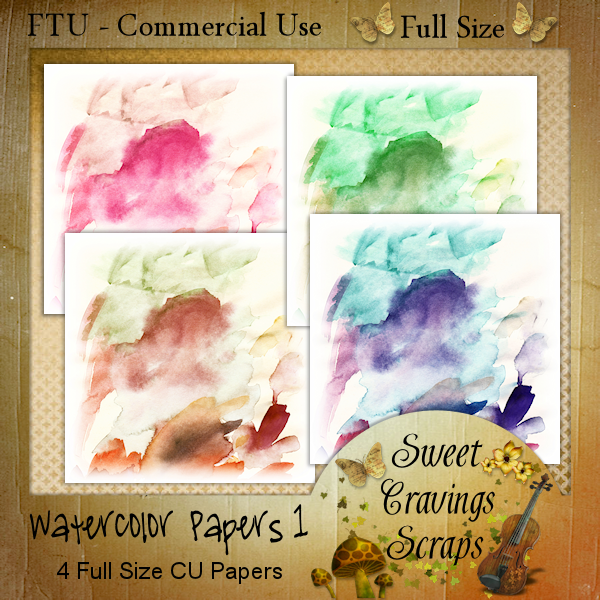 Sweet Cravings Scraps by Kara: FREEBIE FRIDAY!!! 4 CU Watercolor Papers #1!