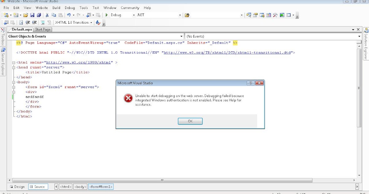 Unable to start debugging on the web server. Debugging failed because ...