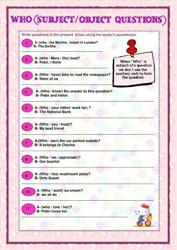 English for students: Subject, object questions