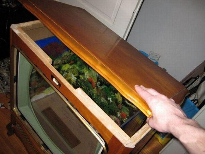 a fish tank made out of old tv