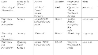 Advanced Portfolio: Filming Schedule