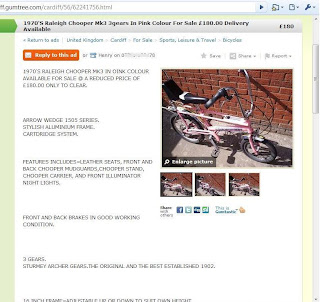 Stolen Bike Cardiff: Elliw's Pink Raleigh Chopper Mk3 . . . . . later ...