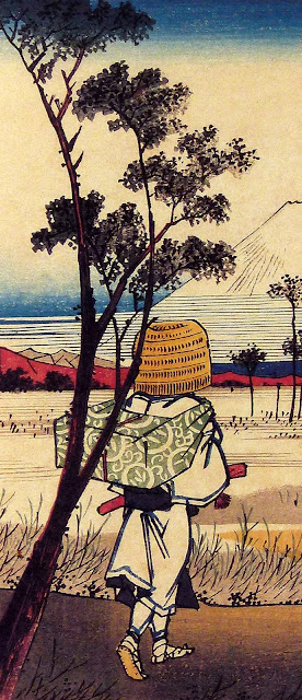 Myoan Shakuhachi: Komuso Woodblock Detail--Edo Period
