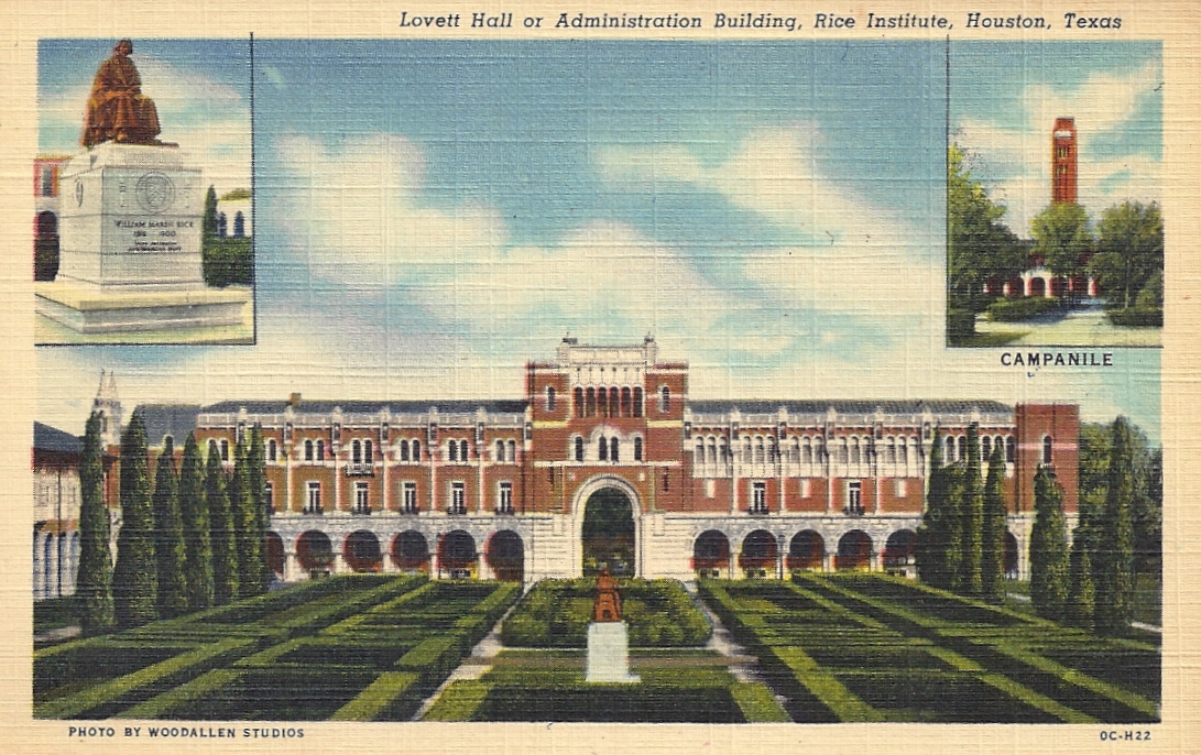 My Favorite Postcards: How Rice University Started - Houston Texas