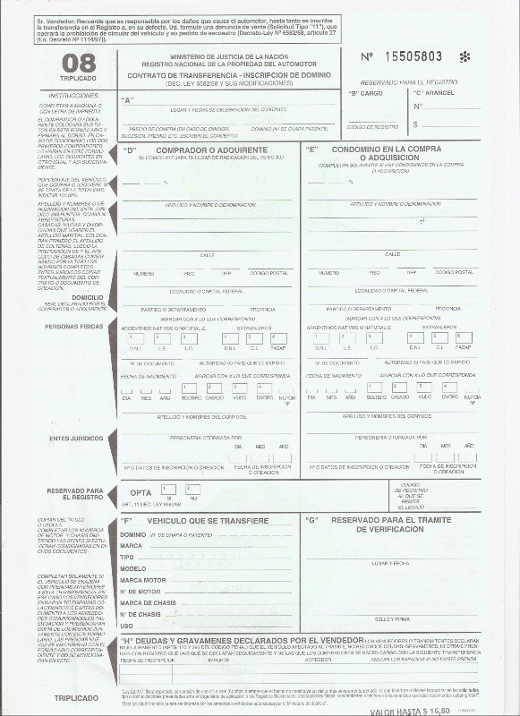 GESTORIA DEL AUTOMOTOR Y OTROS: Solicitud Tipo 08