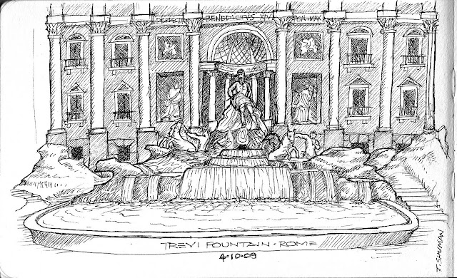 Unstringing the Bow: Trevi Fountain Sketch