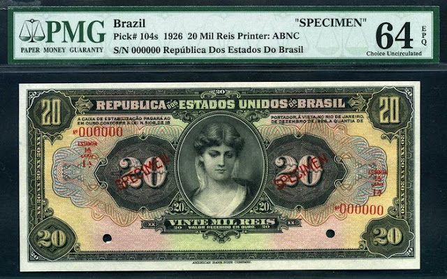 Brazilian banknotes 20 Mil Reis banknote of 1926 Gold Certificate, 1ª ...