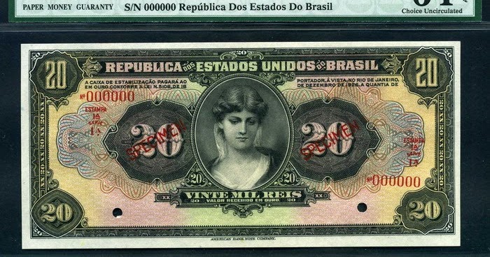 Brazilian banknotes 20 Mil Reis banknote of 1926 Gold Certificate, 1ª ...