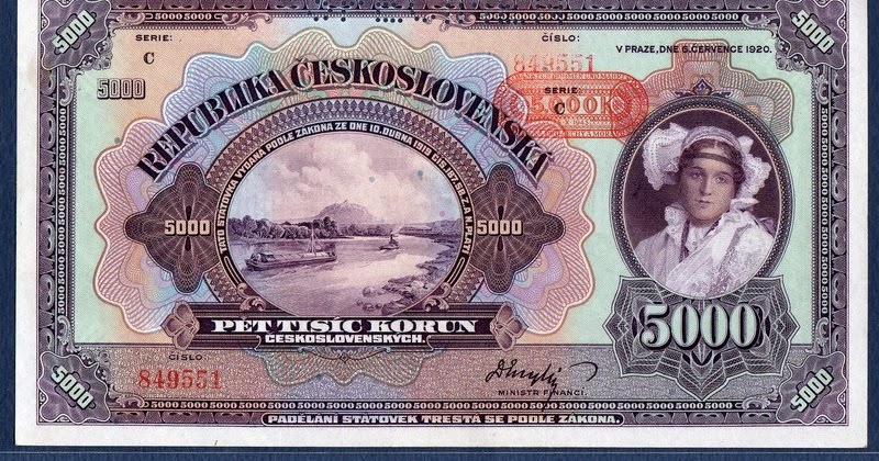 Czechoslovakia banknotes 5000 Korun banknote of 1920 Czech girl|World ...