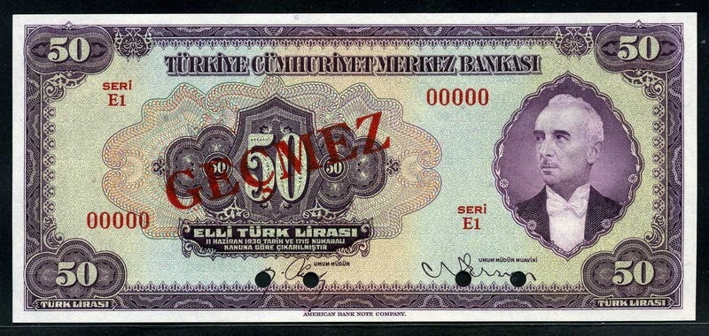 Turkey banknotes 50 Turkish Lira banknote of 1930|World Banknotes ...
