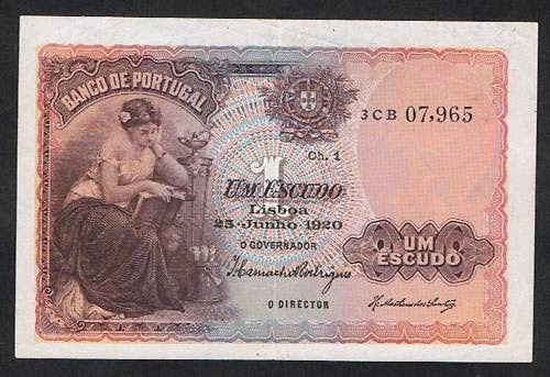 Portugal banknotes 1 Portuguese escudo note of 1920|World Banknotes ...