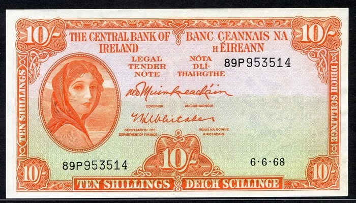 Irish banknotes 10 Shillings note 1968 Lady Lavery|World Banknotes ...