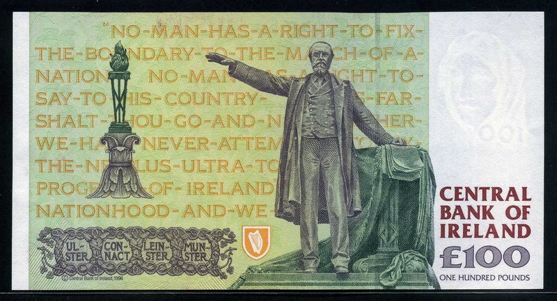 Ireland 100 Irish Pounds banknote 1996 Charles Stewart Parnell|World ...