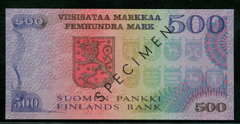 Bank of Finland - 500 MARKKAA SPECIMEN banknote