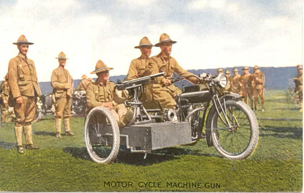MOTORCYCLE 74: Military motorcycle sidecars with machine guns