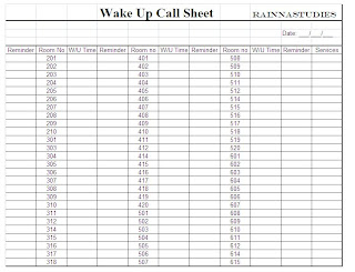 BANK OF RAINNA: WAKE UP CALL SHEET