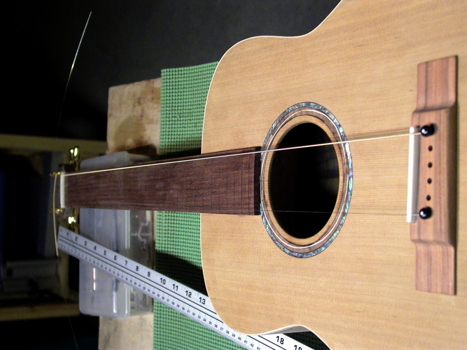 ThreeQuartersLeft: Stringing up E1 & E6 to verify alignment of the neck ...