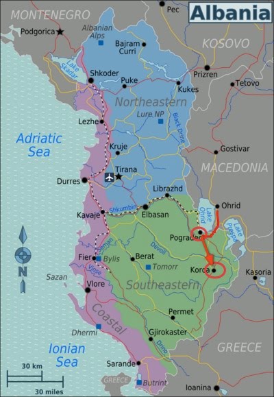 Crossing the Border and Visiting Korca—Albania.