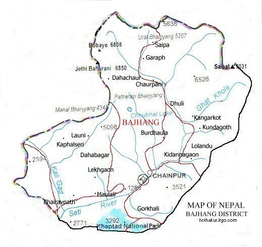 बझांग बंगल: map of bajhang district