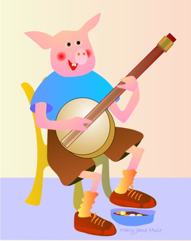 Dueling Banjo Pigs: Mary Jane Muir: Busker Pig