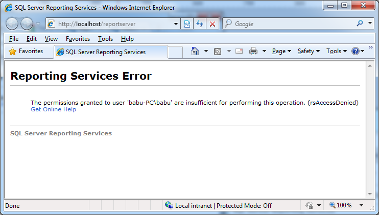 Microsoft Technology: SSRS: Permissions granted to user are insufficient