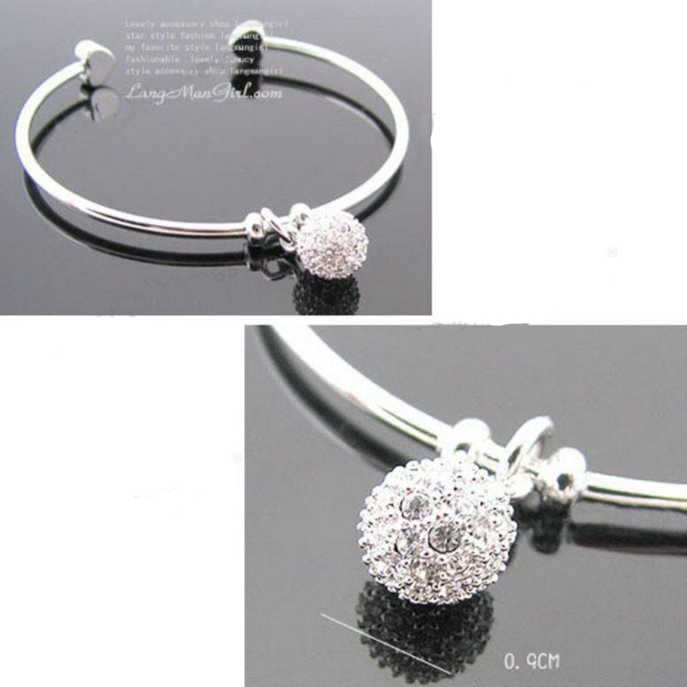 Pretty4Care: Silver Tone Ball Bangle Rhinestone Bracelet ( 02246 )
