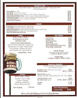 LaPlace Frostop: Old Frostop Menu