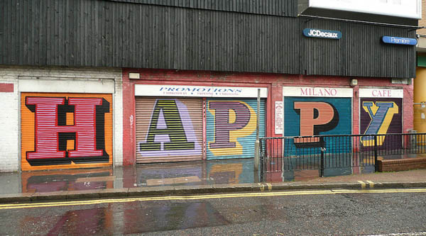Trend Graffiti Style: Graffiti Alphabet "Happy" on Four Rolling Doors
