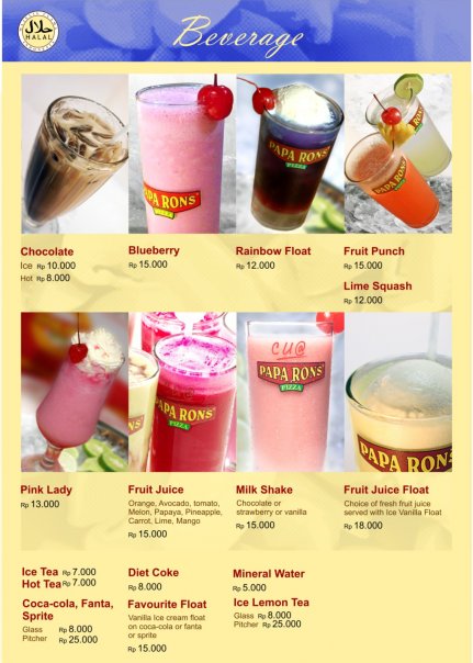Paparon's Pizza Solo: Menu beverages Paparon's Pizza Solo
