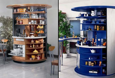 living room design: Modern Revolving Circular Kitchen from Compact Concepts